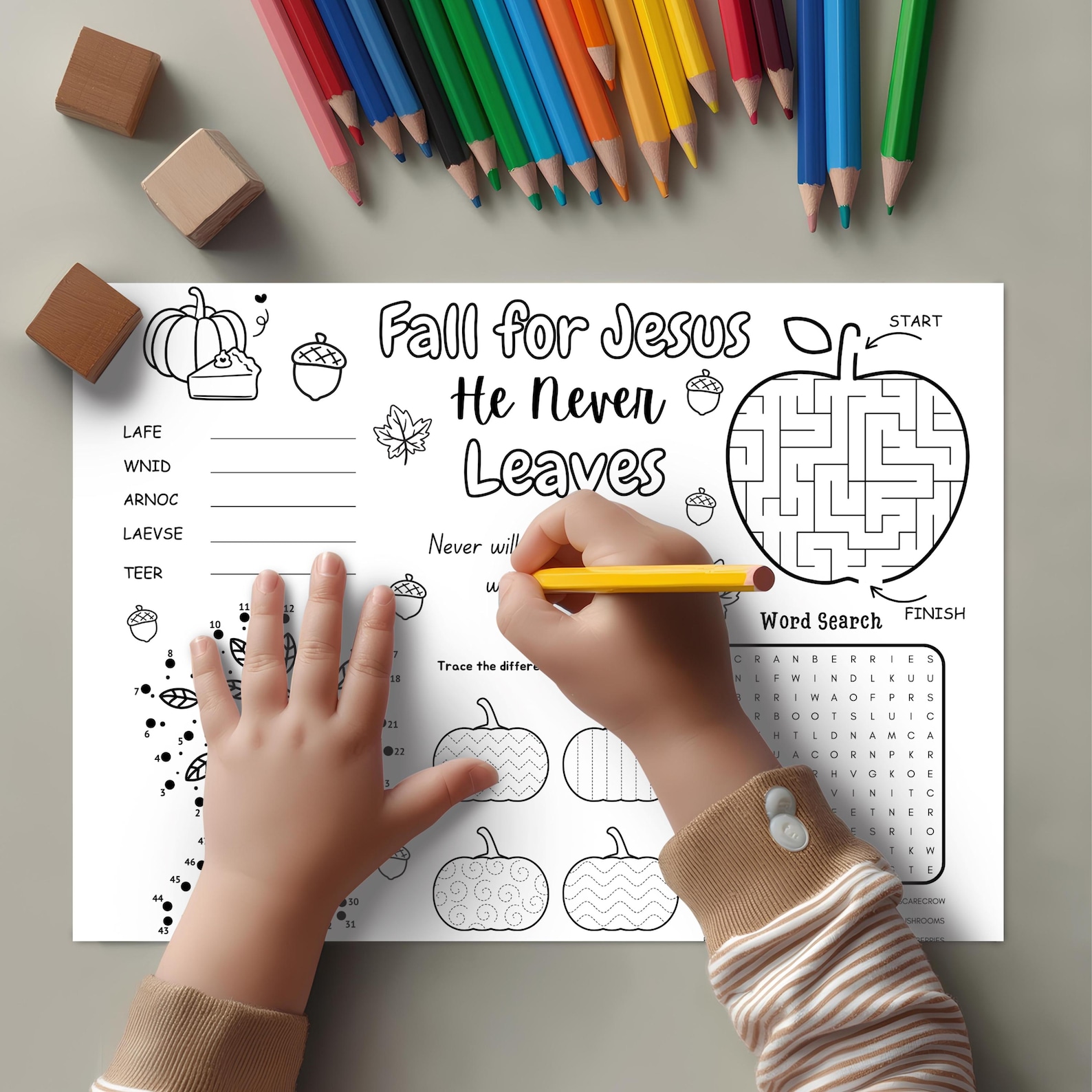 Christian Fall Activity Sheet Printable - Hebrews 13:5, 11x8.5 PDF With ...