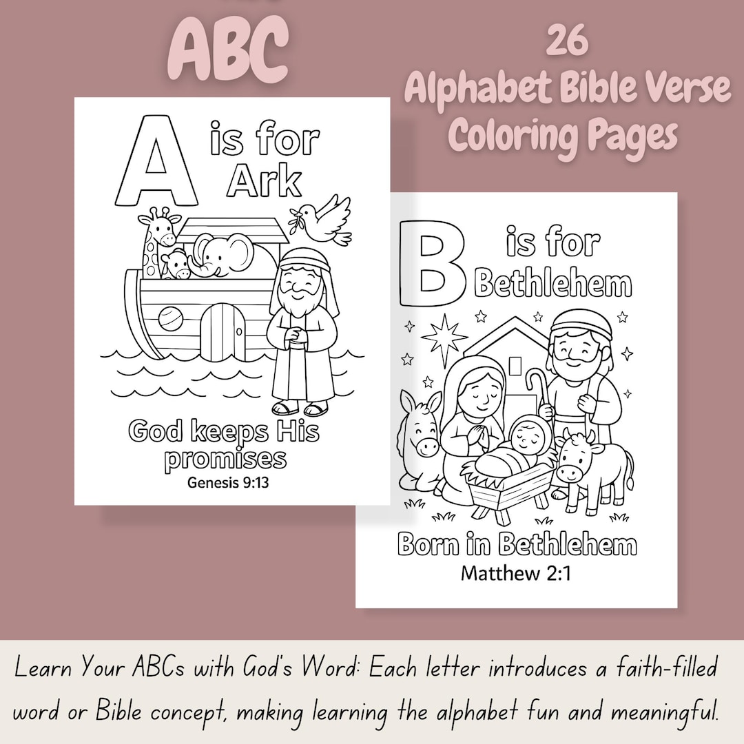 26 Bible ABC Coloring Sheets for Kids, Bible Verse Coloring Pages ...