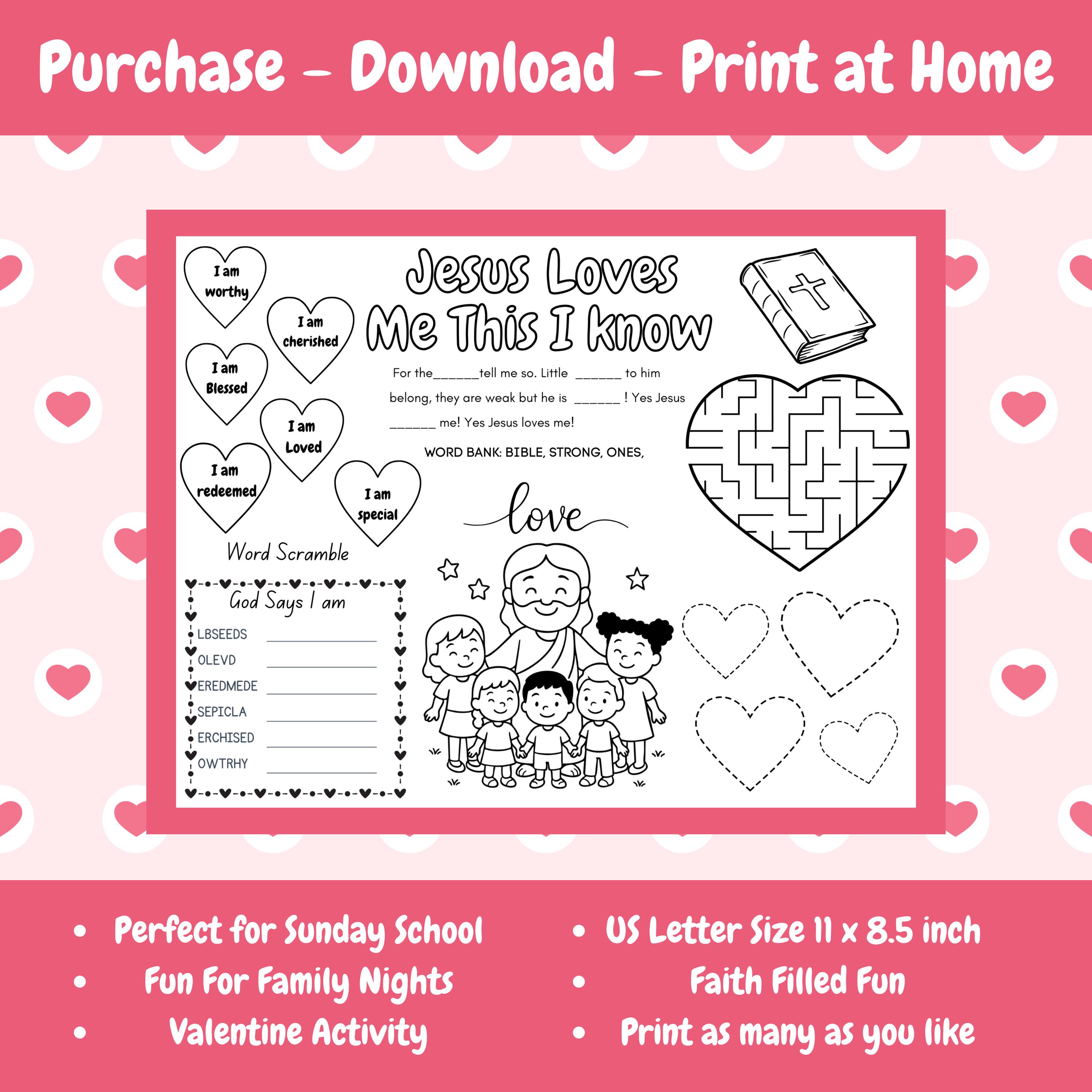 Jesus Loves Me Activity Sheet, Christian Valentine Worksheet for Kids ...