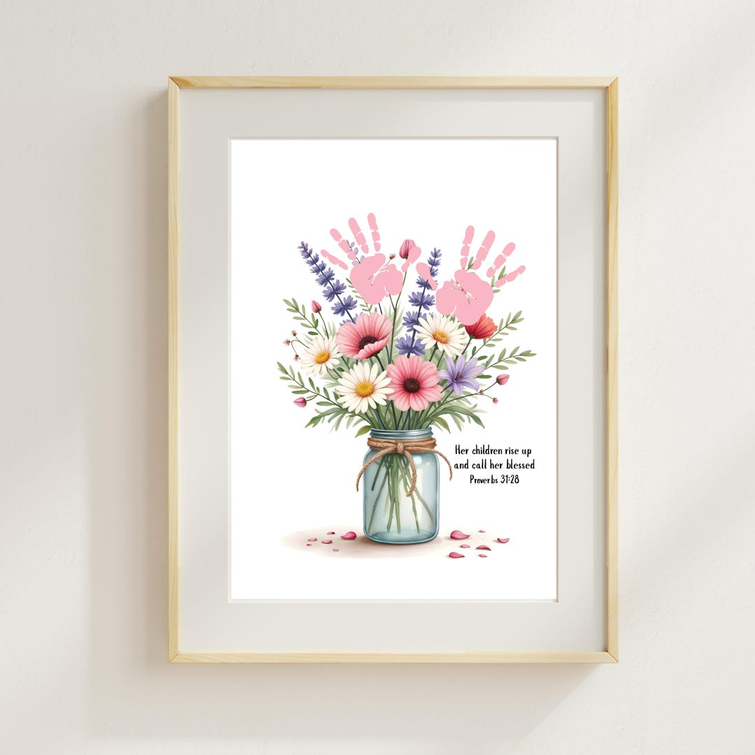 Handprint Flower Bouquet Art, Kids Mothers Day Keepsake (digital ...