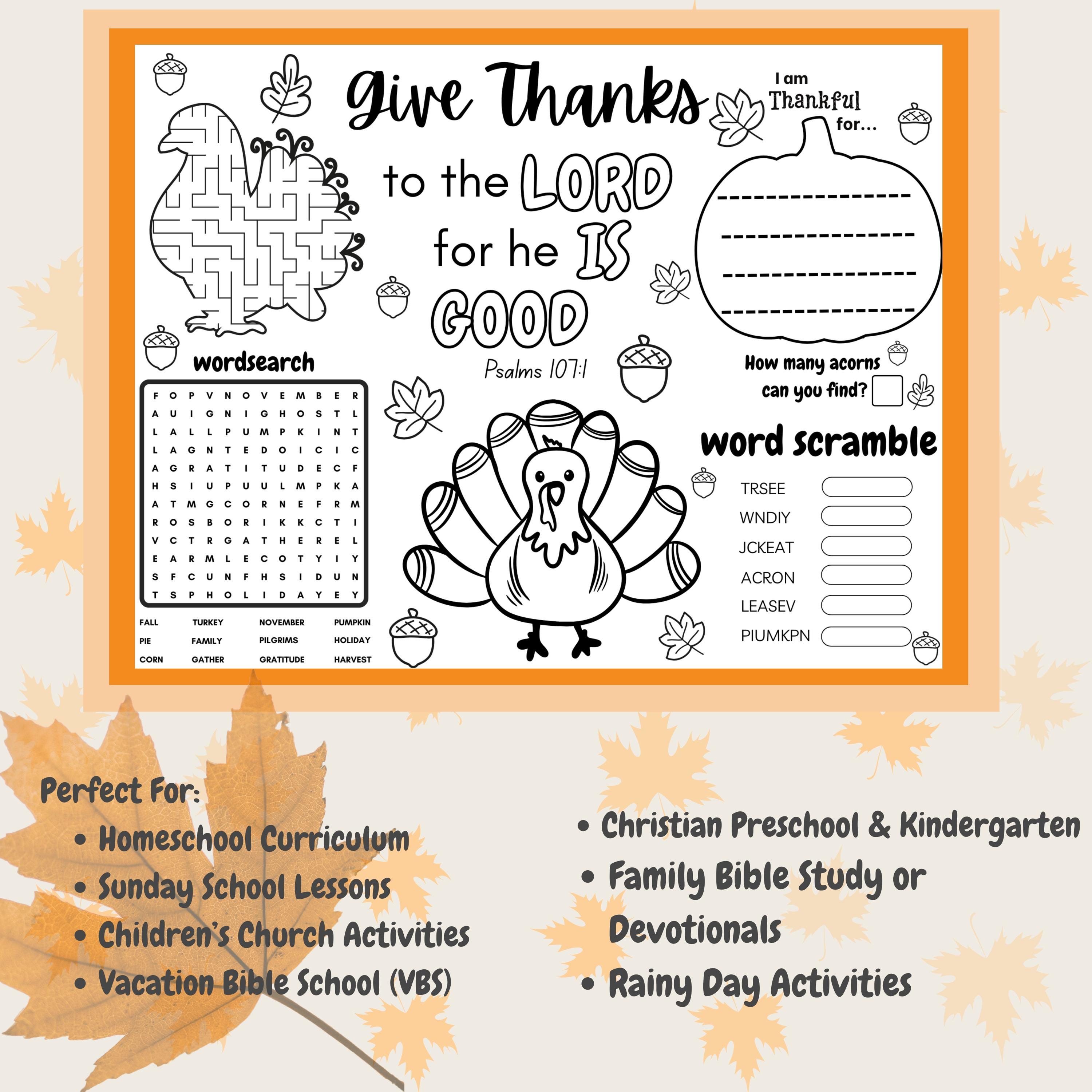 Thanksgiving Christian Activity Sheet for Kids | Maze, Word Search ...