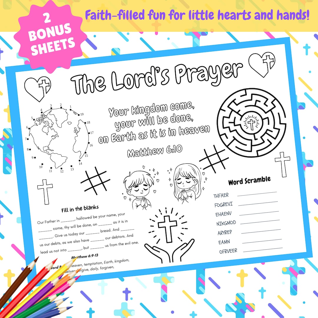 Kids Christian Printable Activity Sheets, the Lord’s Prayer Coloring ...