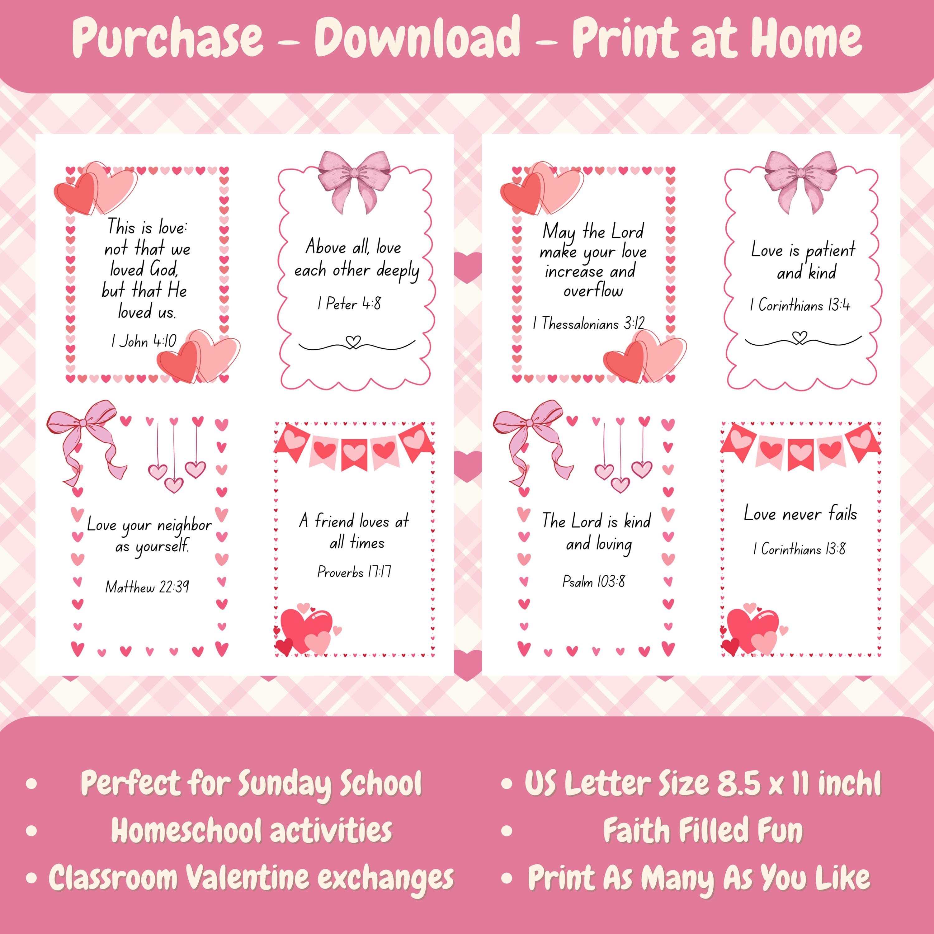 24 Christian Valentines Scripture Cards for Kids, Bible Verse Cards ...