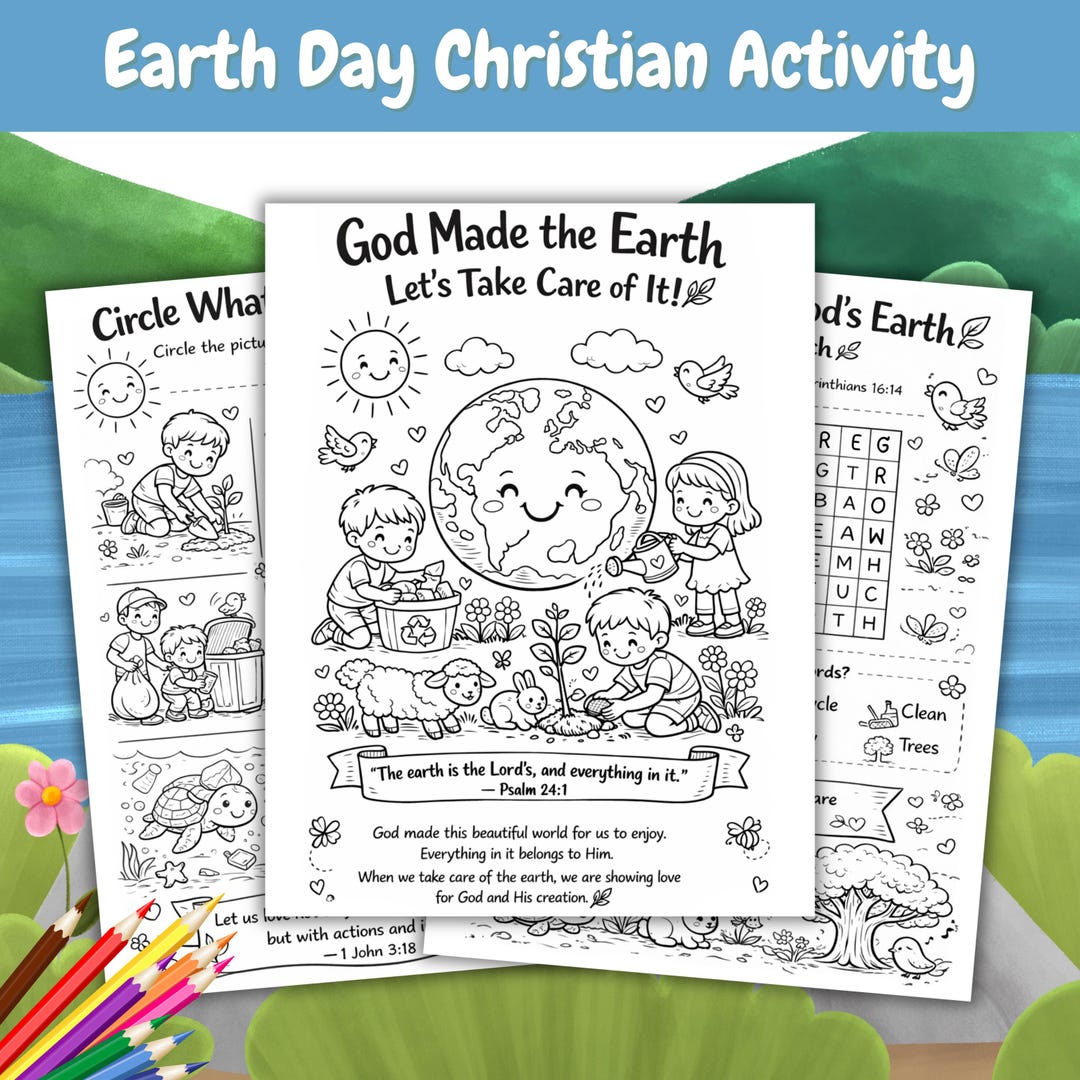 Christian Earth Day Coloring Pages, Bible Verse Activities (digital ...