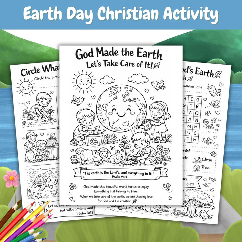 Christian Earth Day Coloring Pages, Bible Verse Activities (digital ...