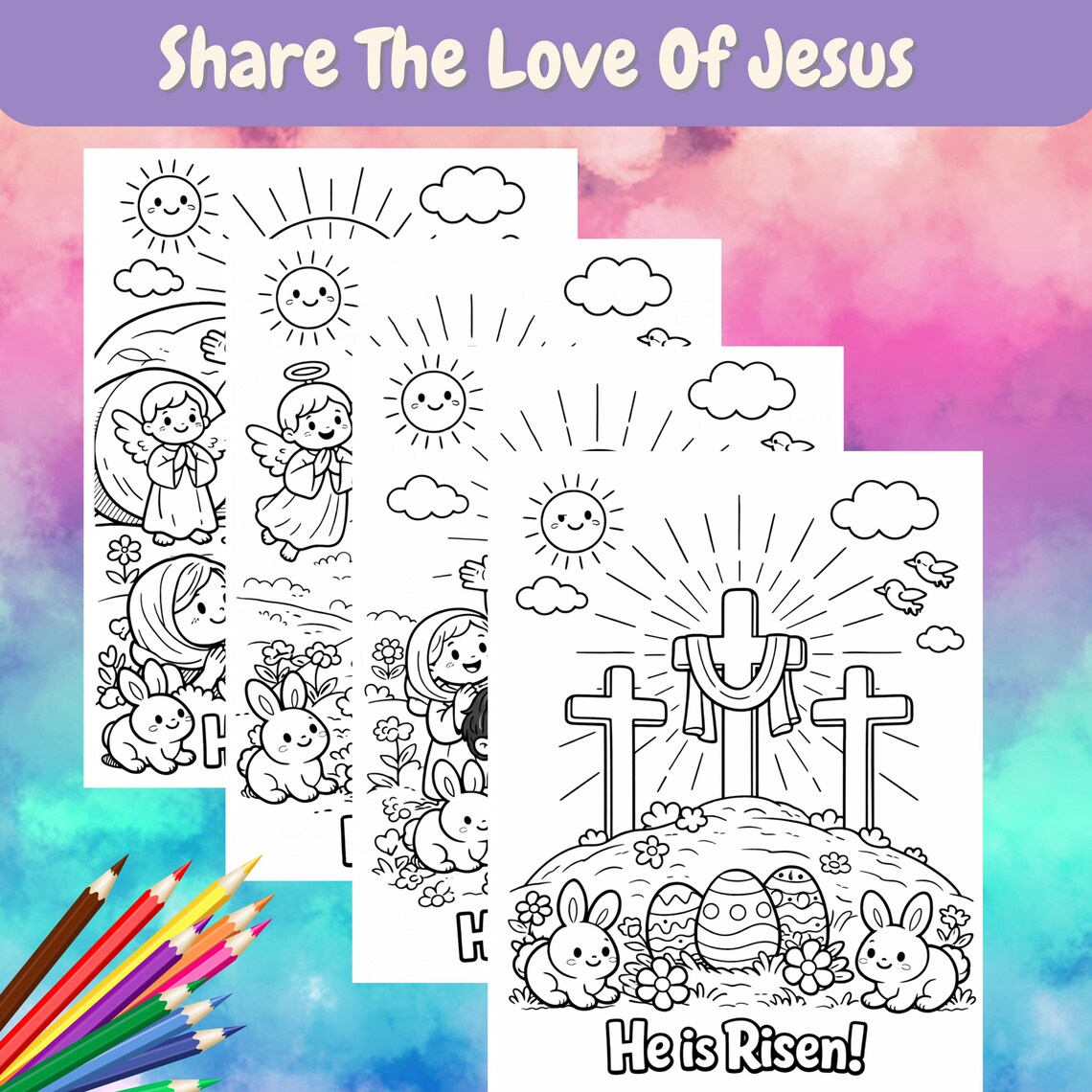 Christian Easter Coloring Pages for Kids, Bible Verse Resurrection ...