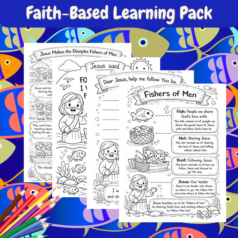 Christian Fishers of Men Activity Bundle for Kids, Bible Story Coloring ...