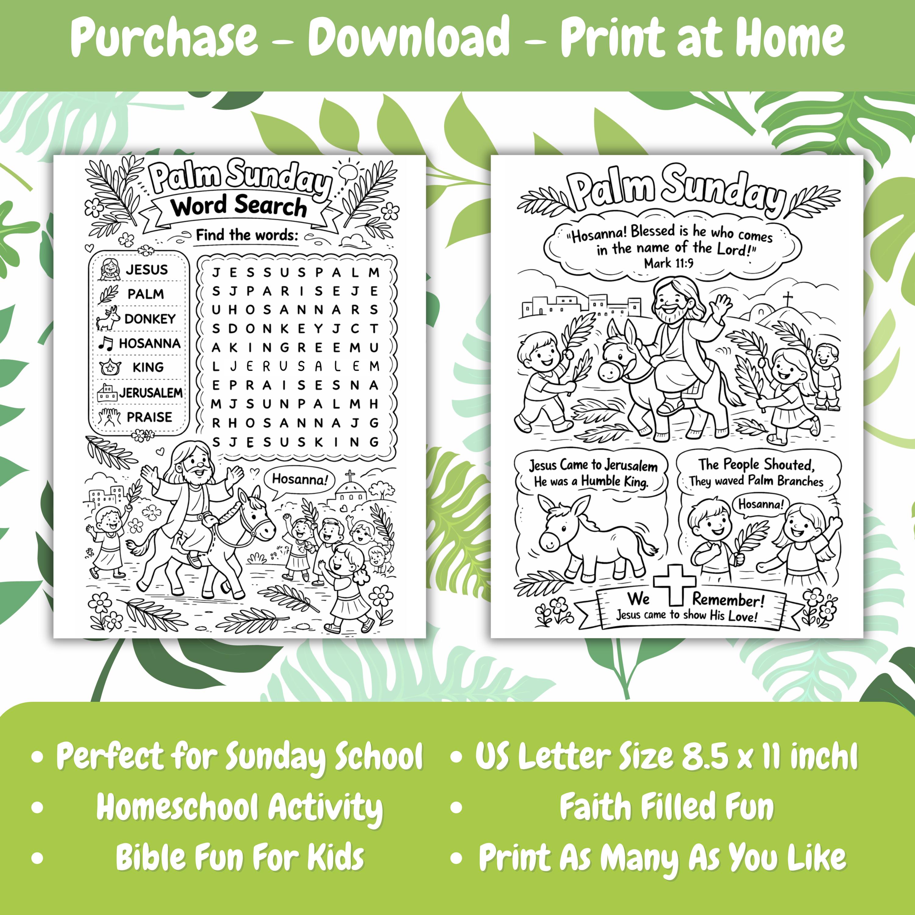 Palm Sunday Coloring Pages, Bible Story Activity, Christian Easter ...
