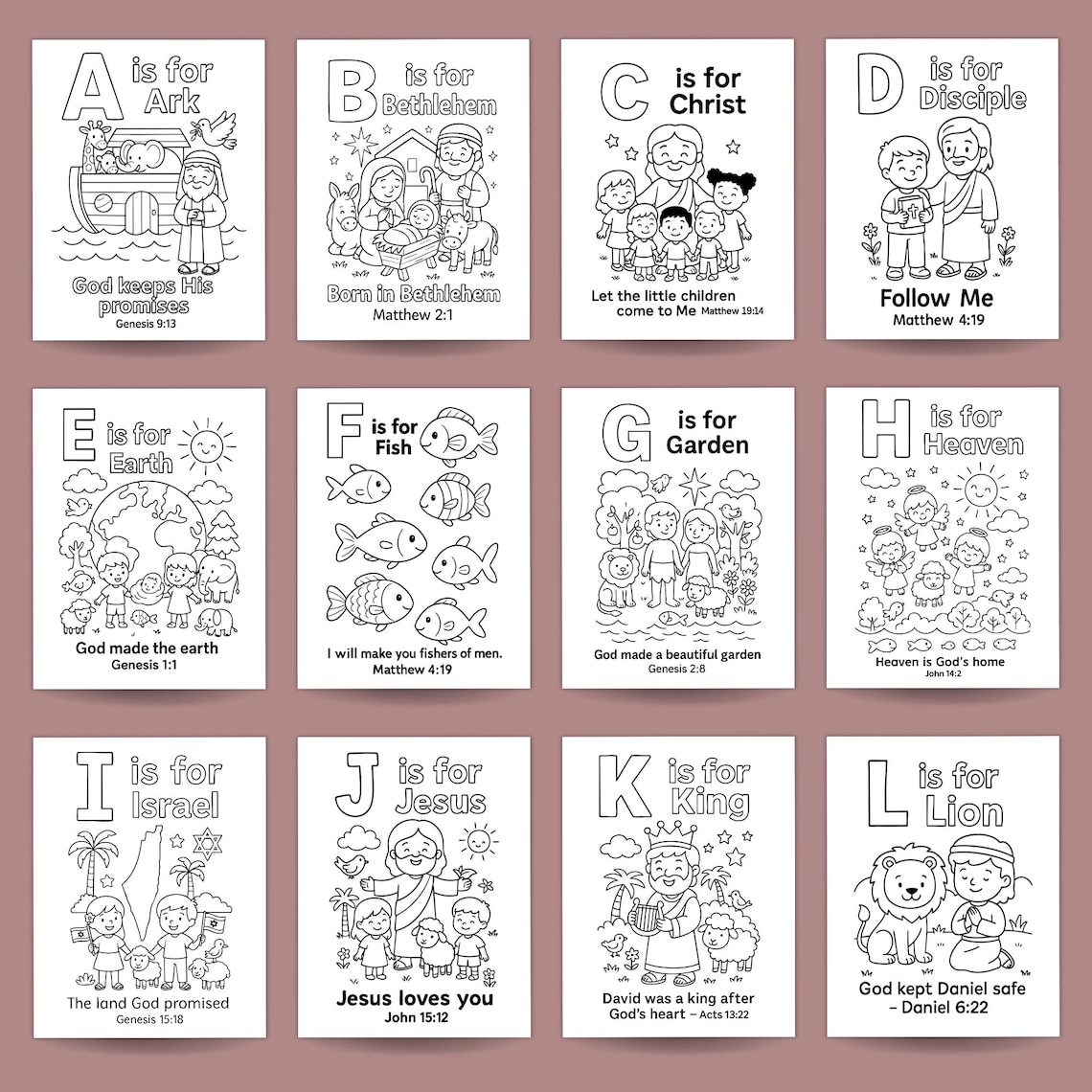 26 Bible ABC Coloring Sheets for Kids, Bible Verse Coloring Pages ...
