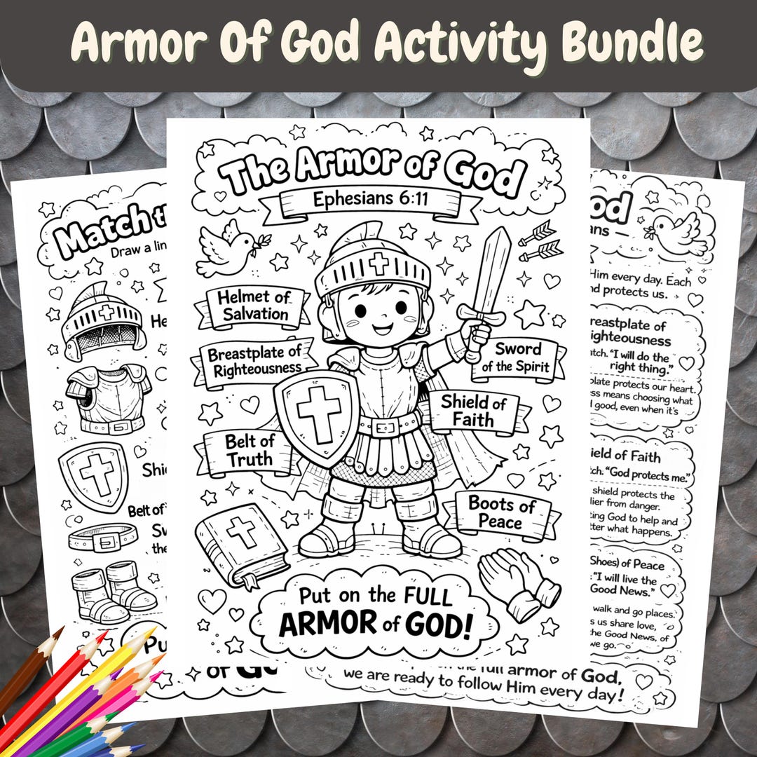 Christian Printable Kids Armor of God Coloring Pages, Bible Coloring ...