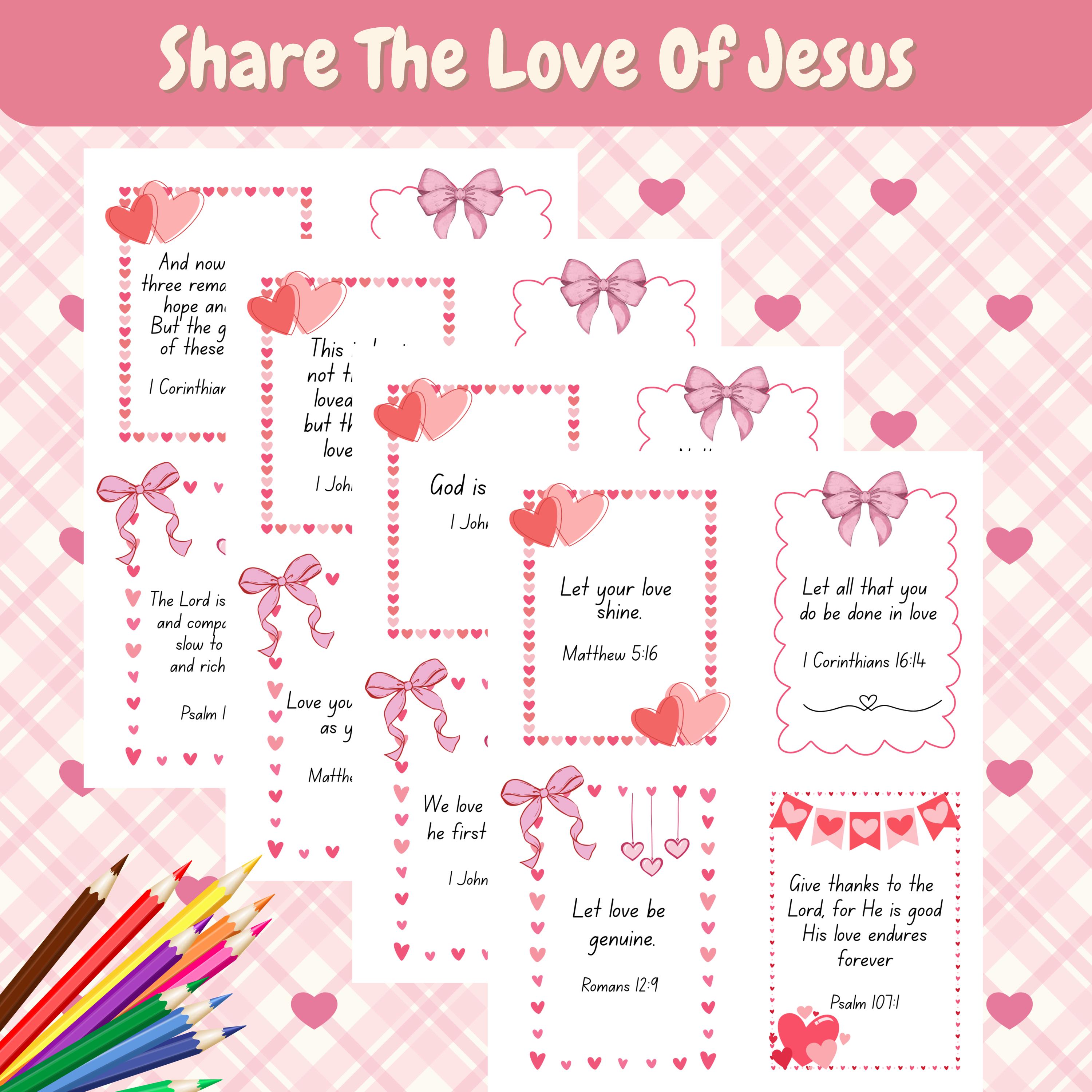 24 Christian Valentines Scripture Cards for Kids, Bible Verse Cards ...
