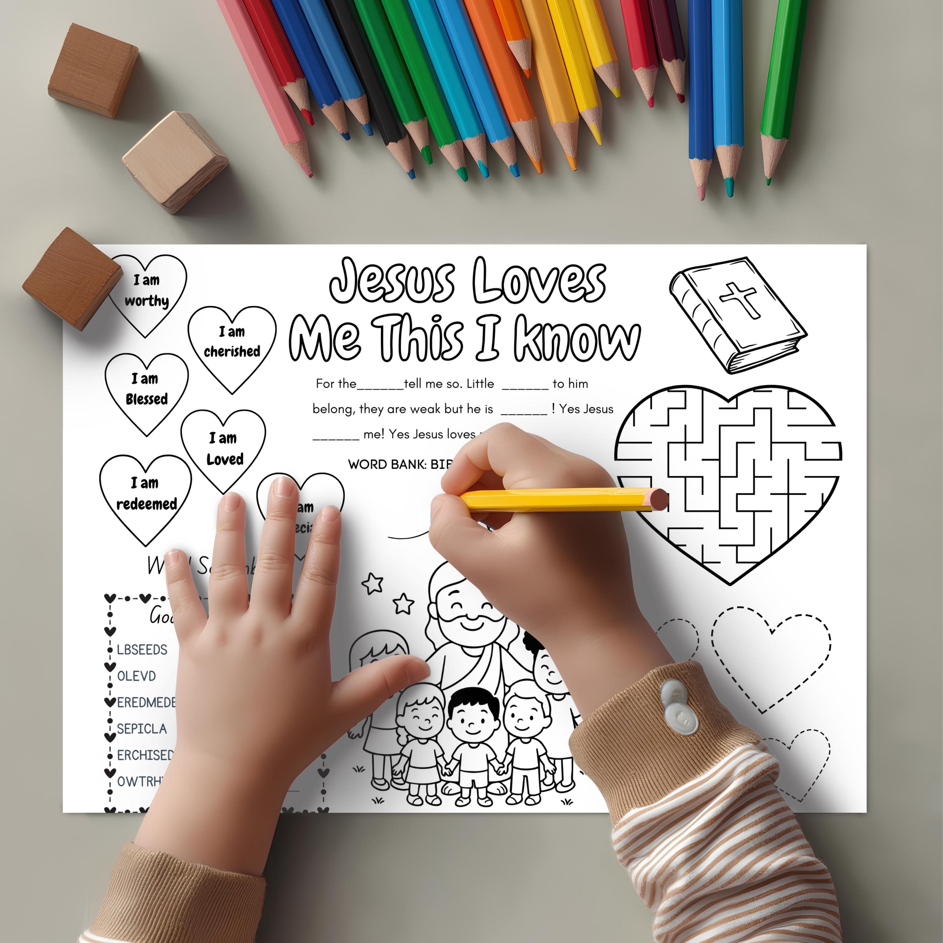 Jesus Loves Me Activity Sheet, Christian Valentine Worksheet for Kids ...