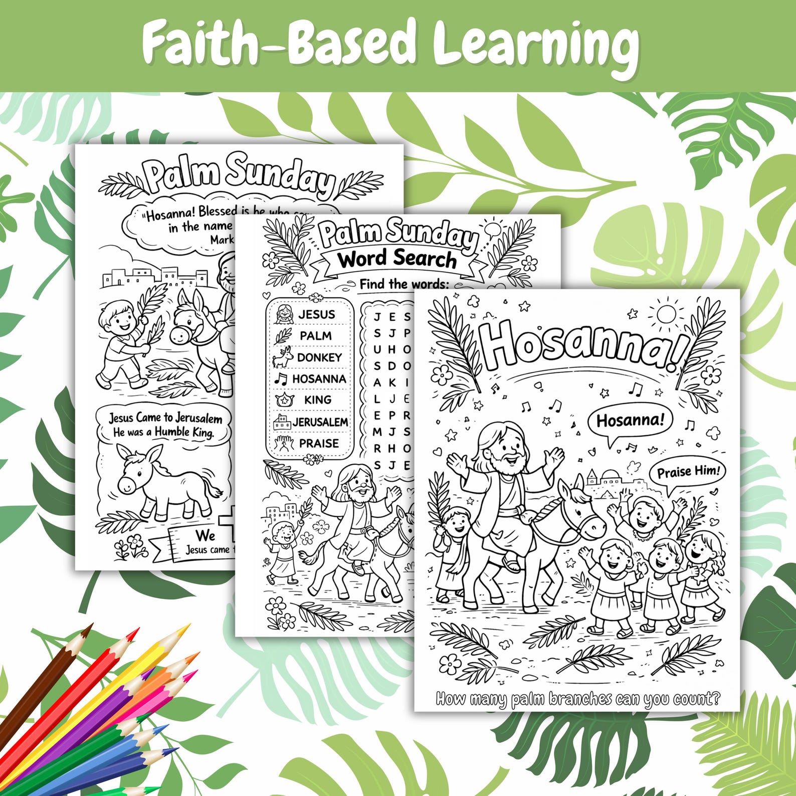 Palm Sunday Coloring Pages, Bible Story Activity, Christian Easter ...