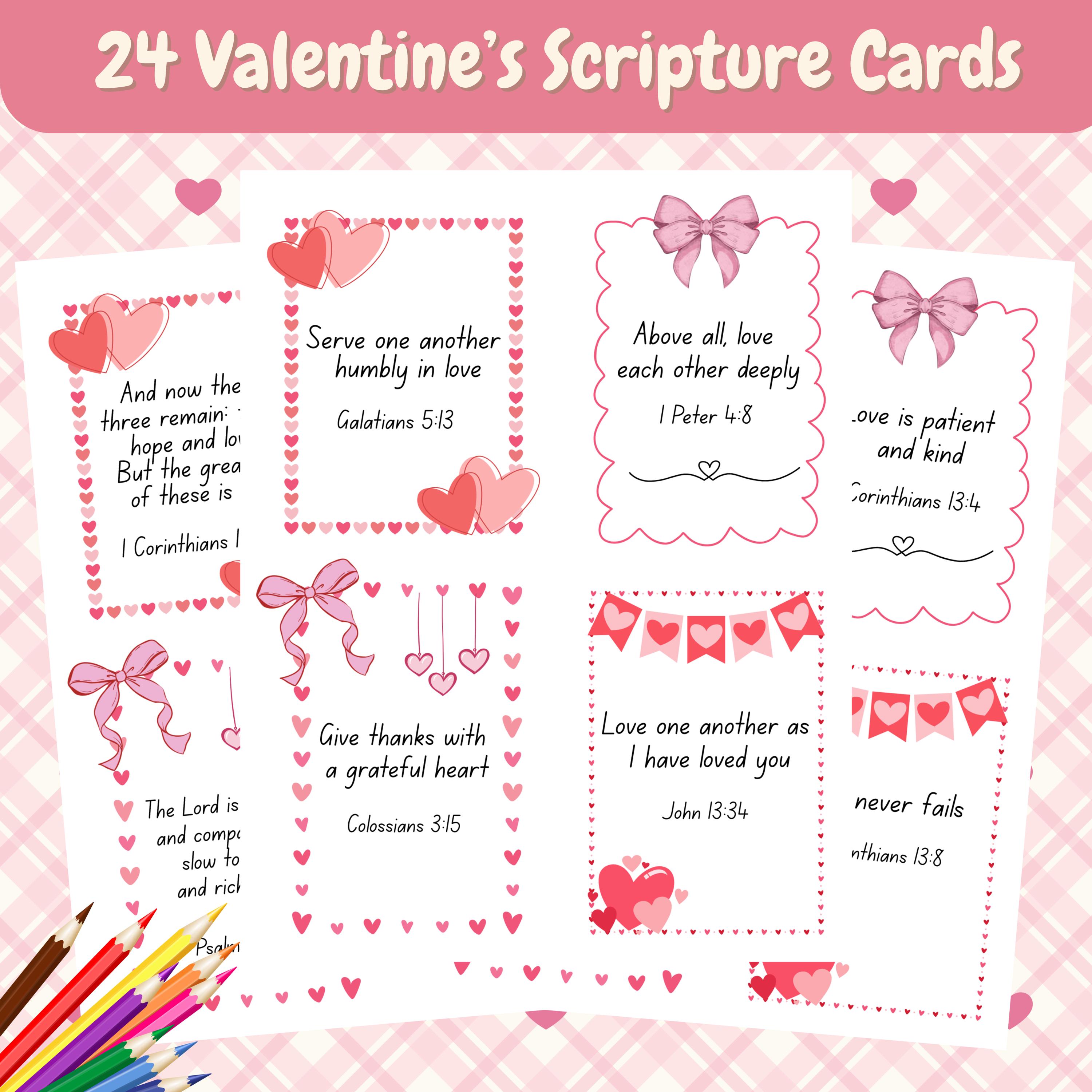 24 Christian Valentines Scripture Cards for Kids, Bible Verse Cards ...