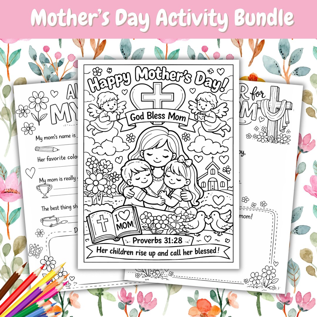 Christian Mother's Day Coloring Pages, All About Mom Activity (digital ...