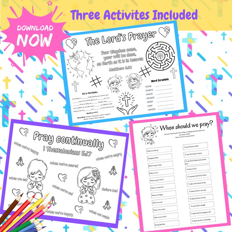 Kids Christian Printable Activity Sheets, the Lord’s Prayer Coloring ...