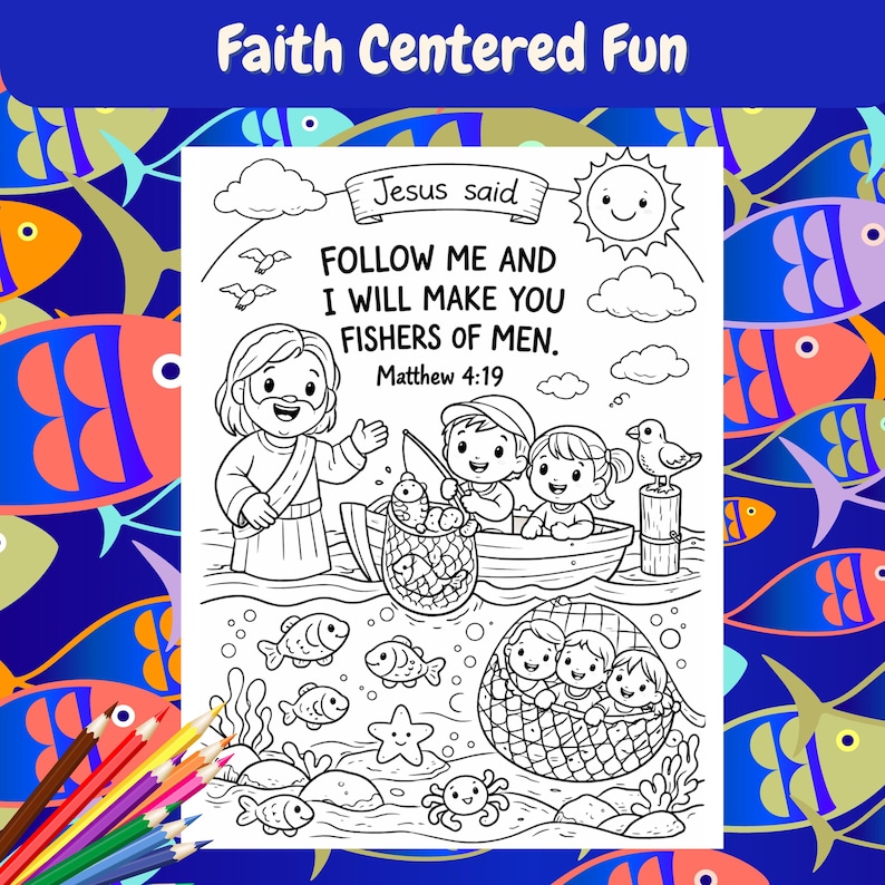 Christian Fishers of Men Activity Bundle for Kids, Bible Story Coloring ...