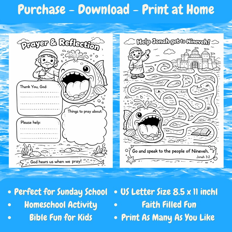 Jonah and the Whale Coloring Pages for Kids, Bible Story Activity ...