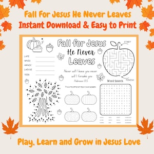 Christian Fall Activity Sheet Printable - Hebrews 13:5, 11x8.5 PDF With ...