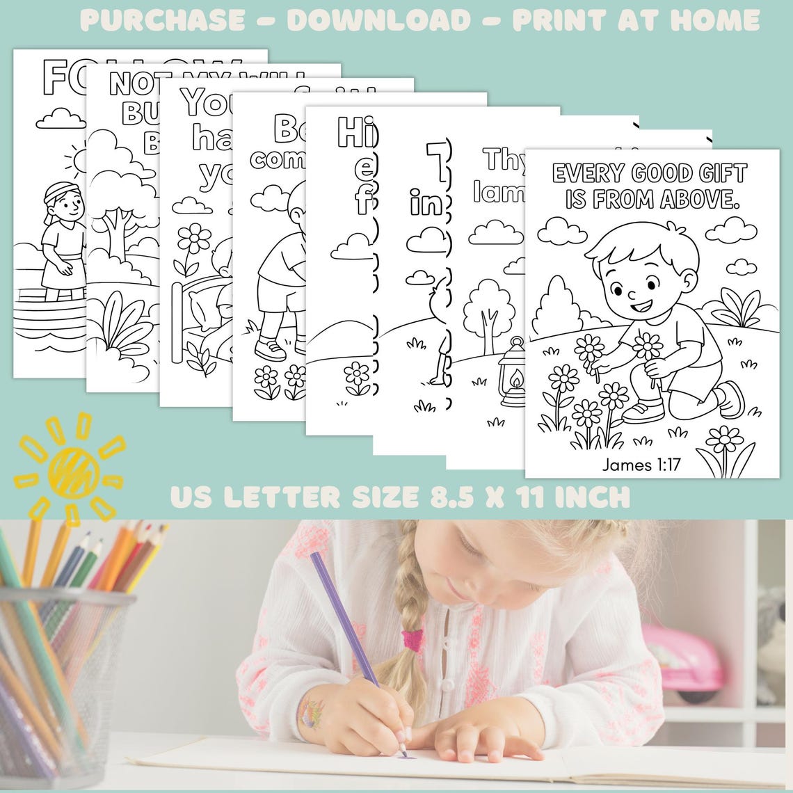 20 Kids Christian Bible Verse Coloring Pages, 8.5x11 PDF, Sunday School ...