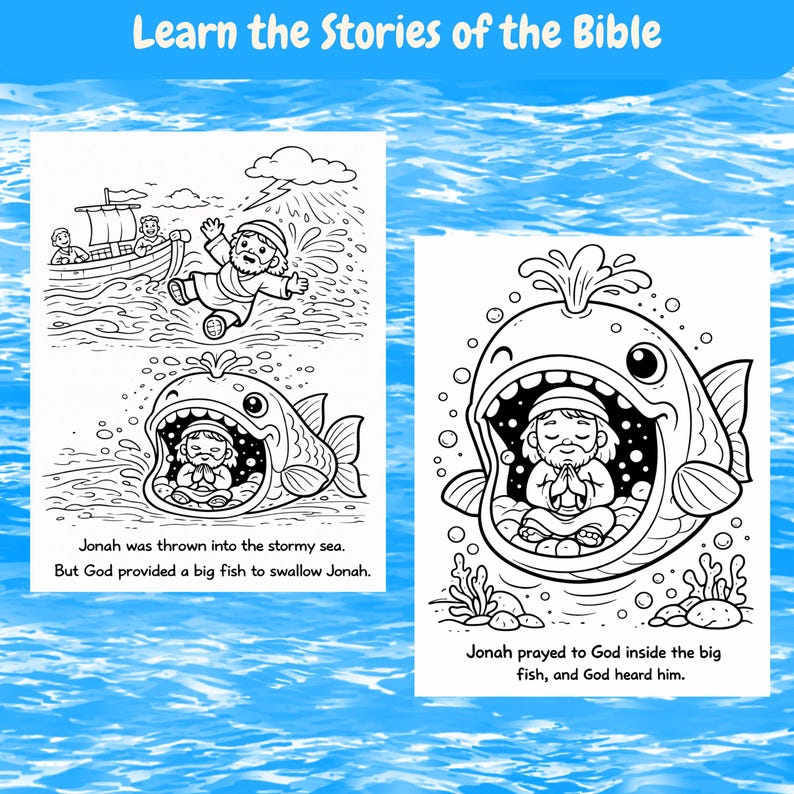 Jonah and the Big Fish Coloring Pages for Kids, Bible Story Activity ...