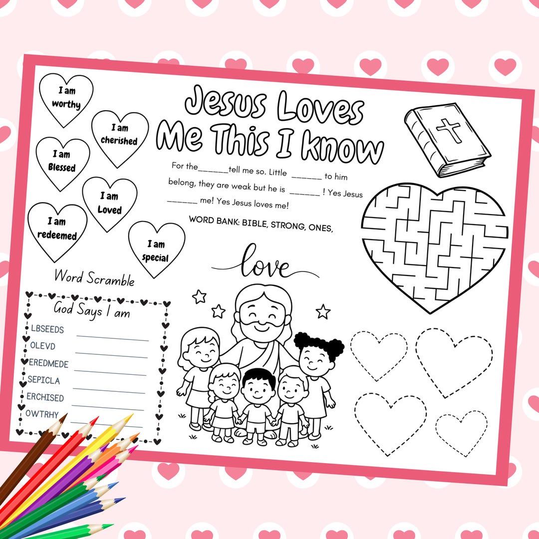 Jesus Loves Me Activity Sheet, Christian Valentine Worksheet for Kids ...