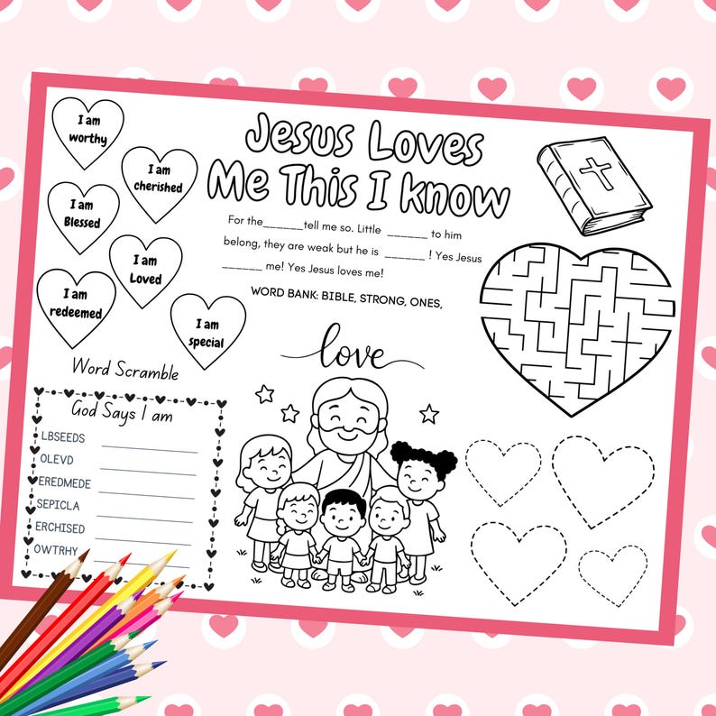 Jesus Loves Me Activity Sheet, Christian Valentine Worksheet for Kids ...