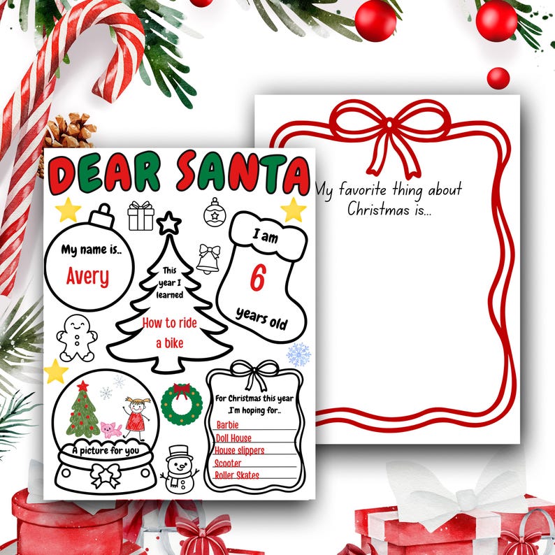 Dear Santa Coloring Page, 2 Page Santa Letter Templates, Printable PDF ...