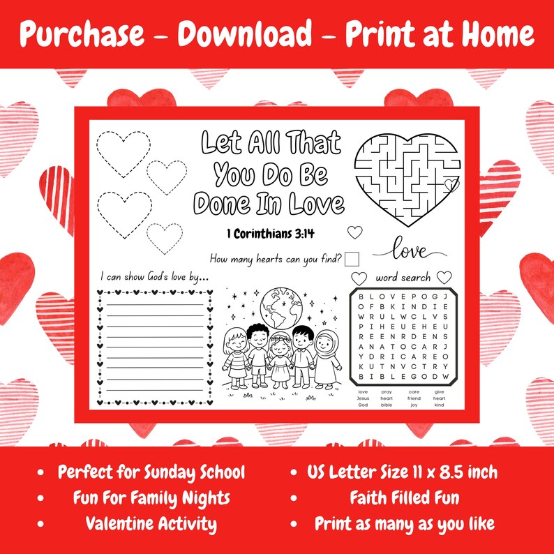 Christian Valentine Activity Sheet, Printable Bible Verse Coloring Page ...