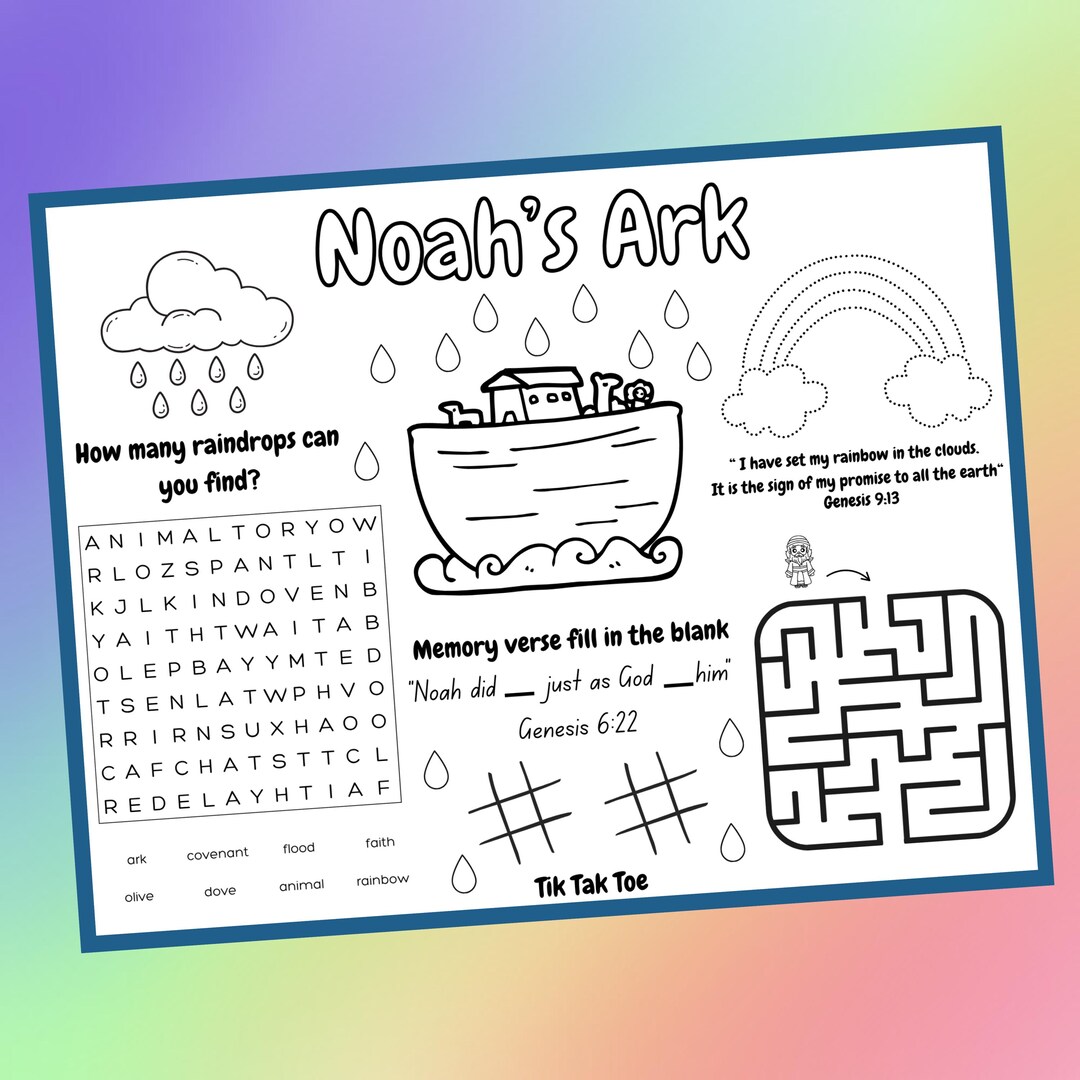 Noahs Ark Kids Bible Lesson Activity Printable - Genesis 6:22, 11x8.5 ...
