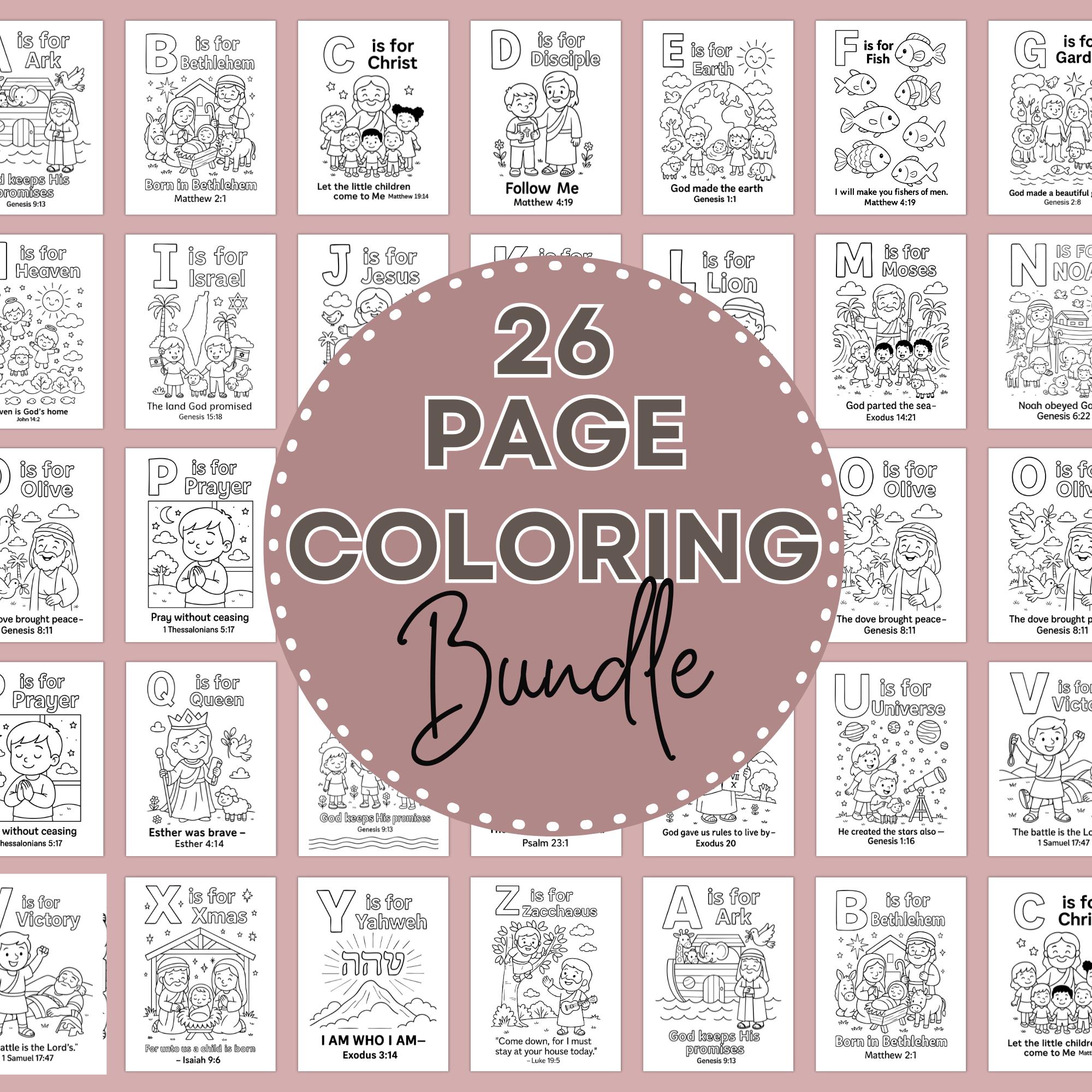 26 Bible ABC Coloring Sheets for Kids, Bible Verse Coloring Pages ...