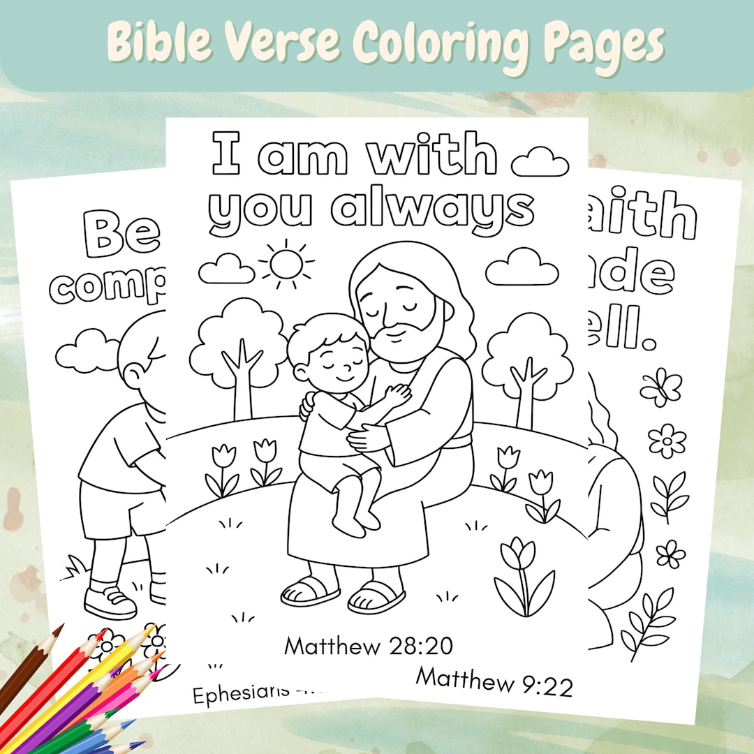 20 Kids Christian Bible Verse Coloring Pages, 8.5x11 PDF, Sunday School ...