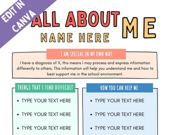 All About Me, One Page Profile, Communication Passport, Autism, ADHD ...