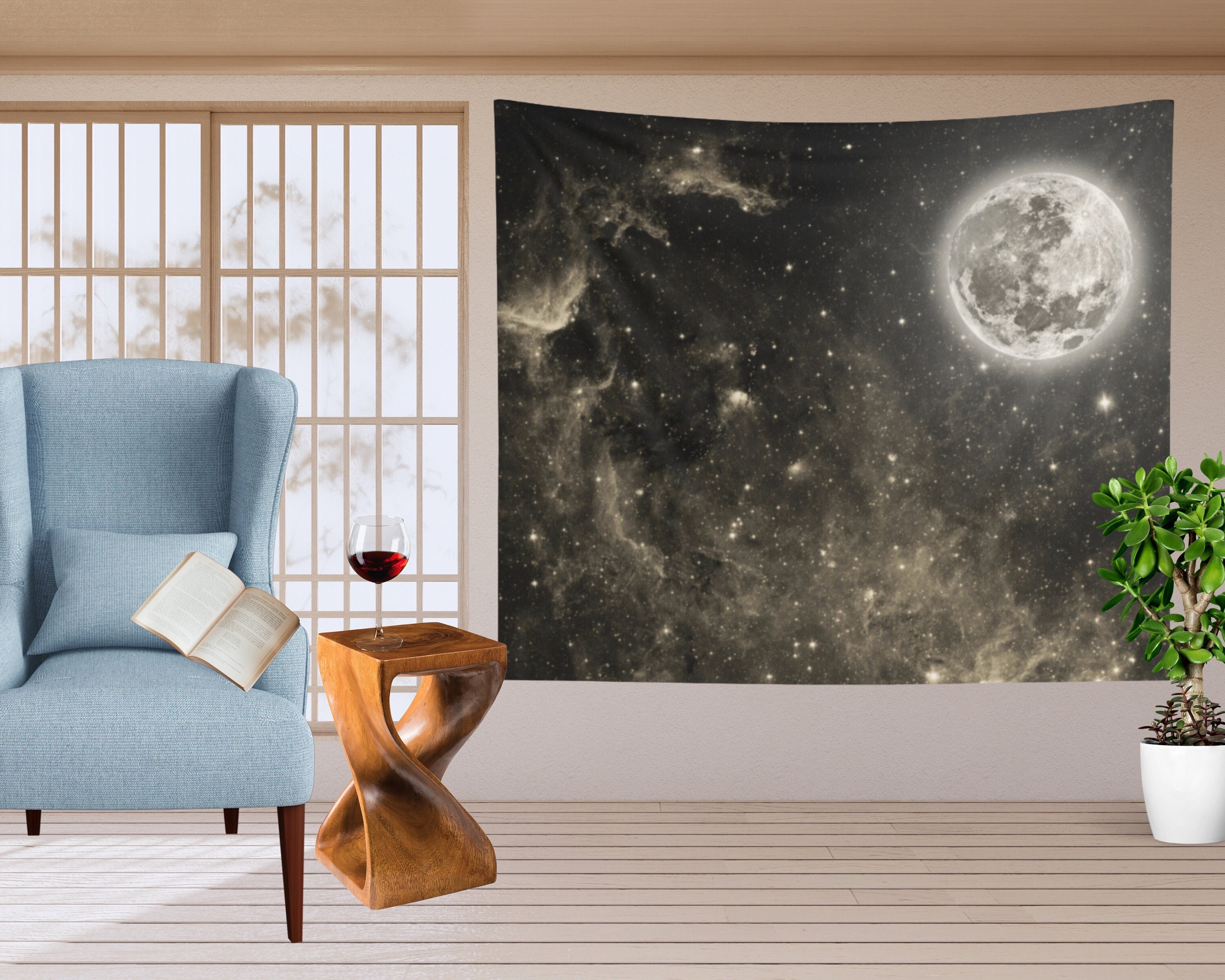 Night Stars Witchy Full Moon Wall Tapestry Dark Moon Tapestry - Etsy