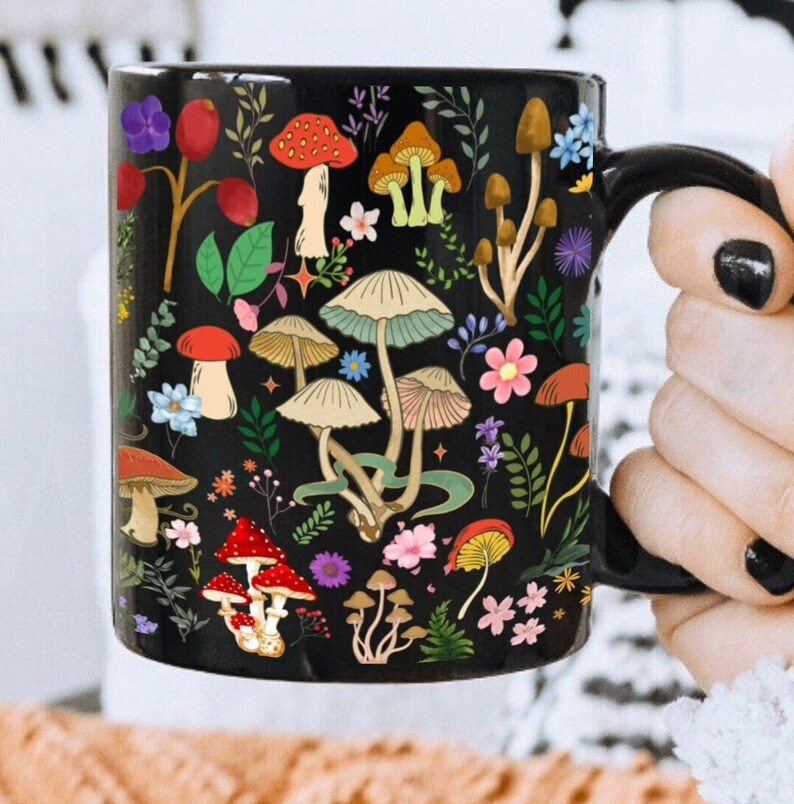 Enchanting Handmade Cottagecore Mushroom Mug Black 11oz - Etsy