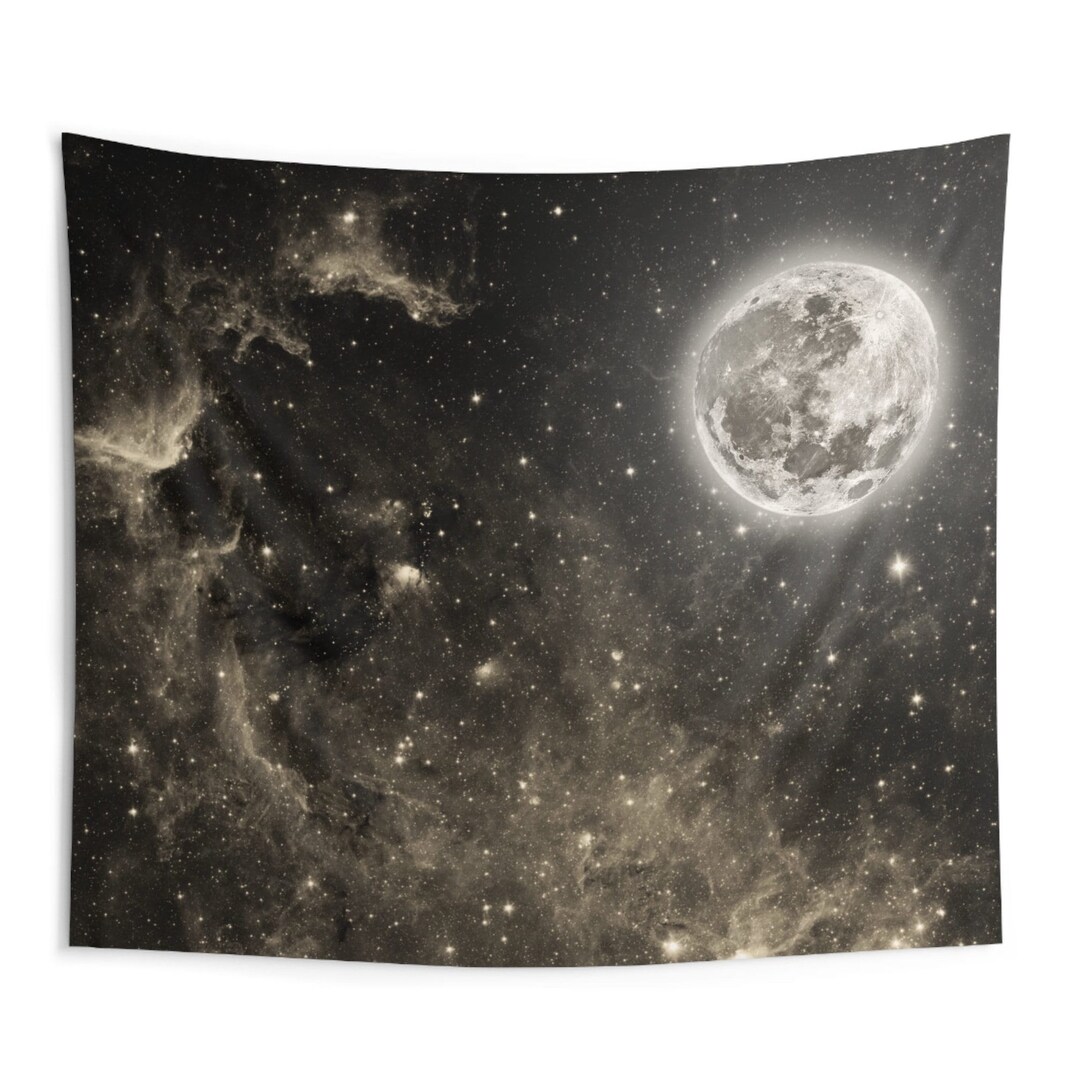 Night Stars Witchy Full Moon Wall Tapestry Dark Moon Tapestry - Etsy