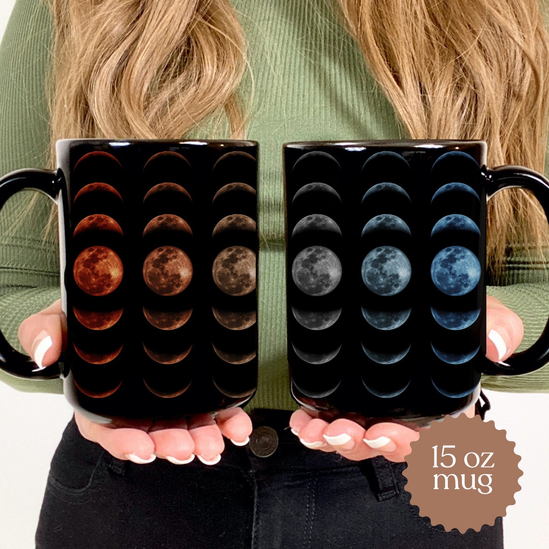 Colorful Moon Coffee Mug in Black 15 Oz, Moon Phase Mug, Celestial Mug ...