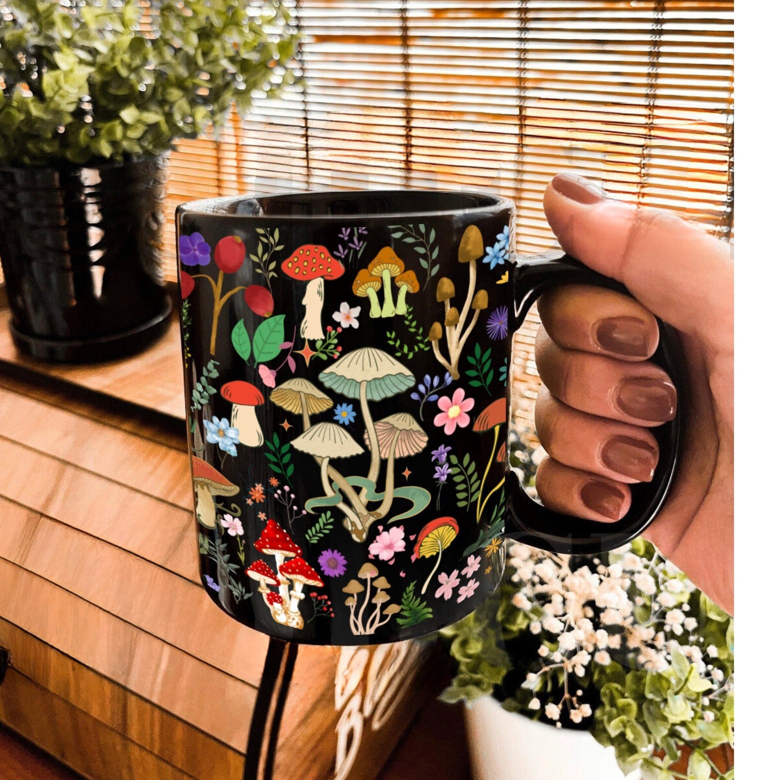 Enchanting Handmade Cottagecore Mushroom Mug Black 11oz - Etsy