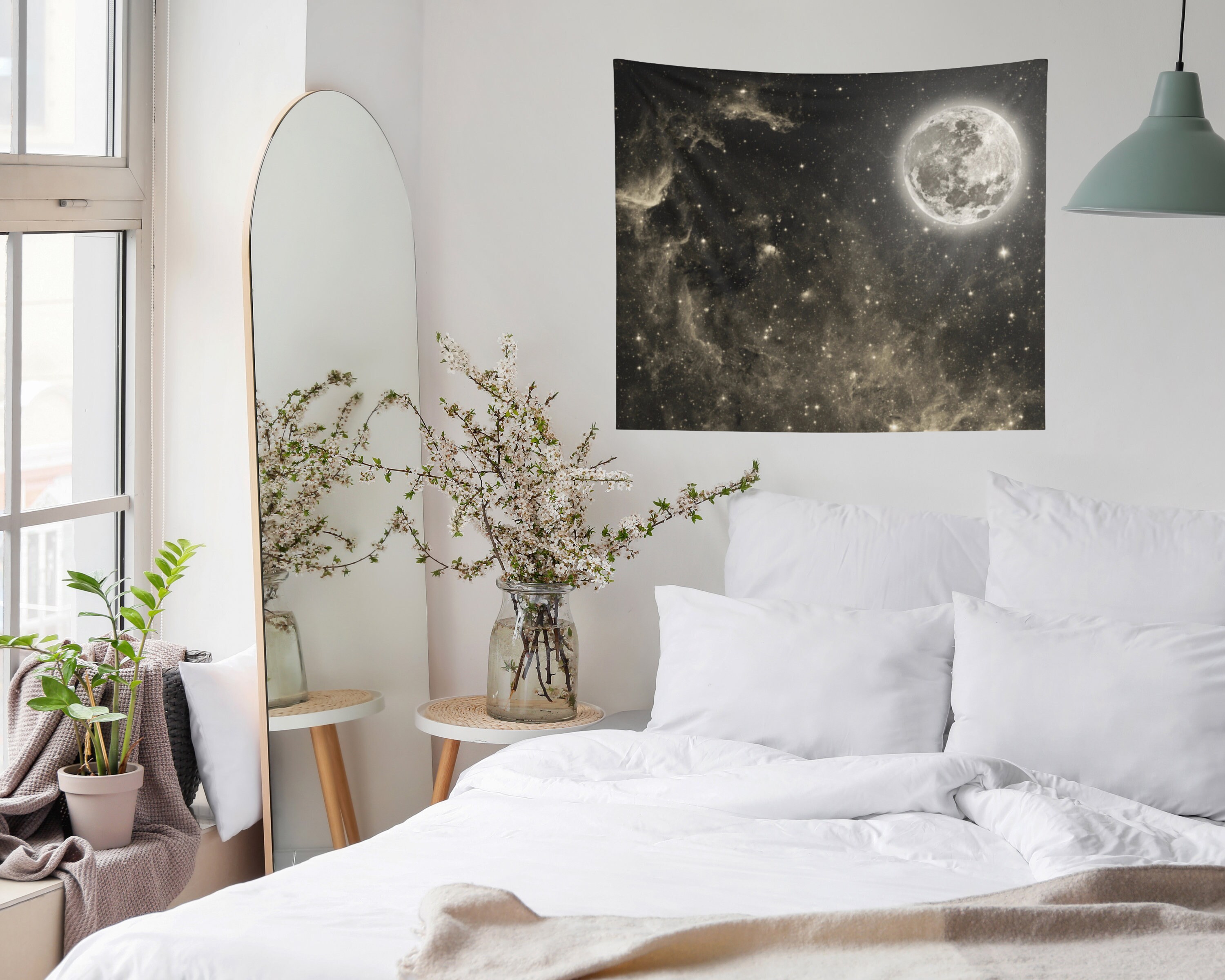 Night Stars Witchy Full Moon Wall Tapestry Dark Moon Tapestry - Etsy