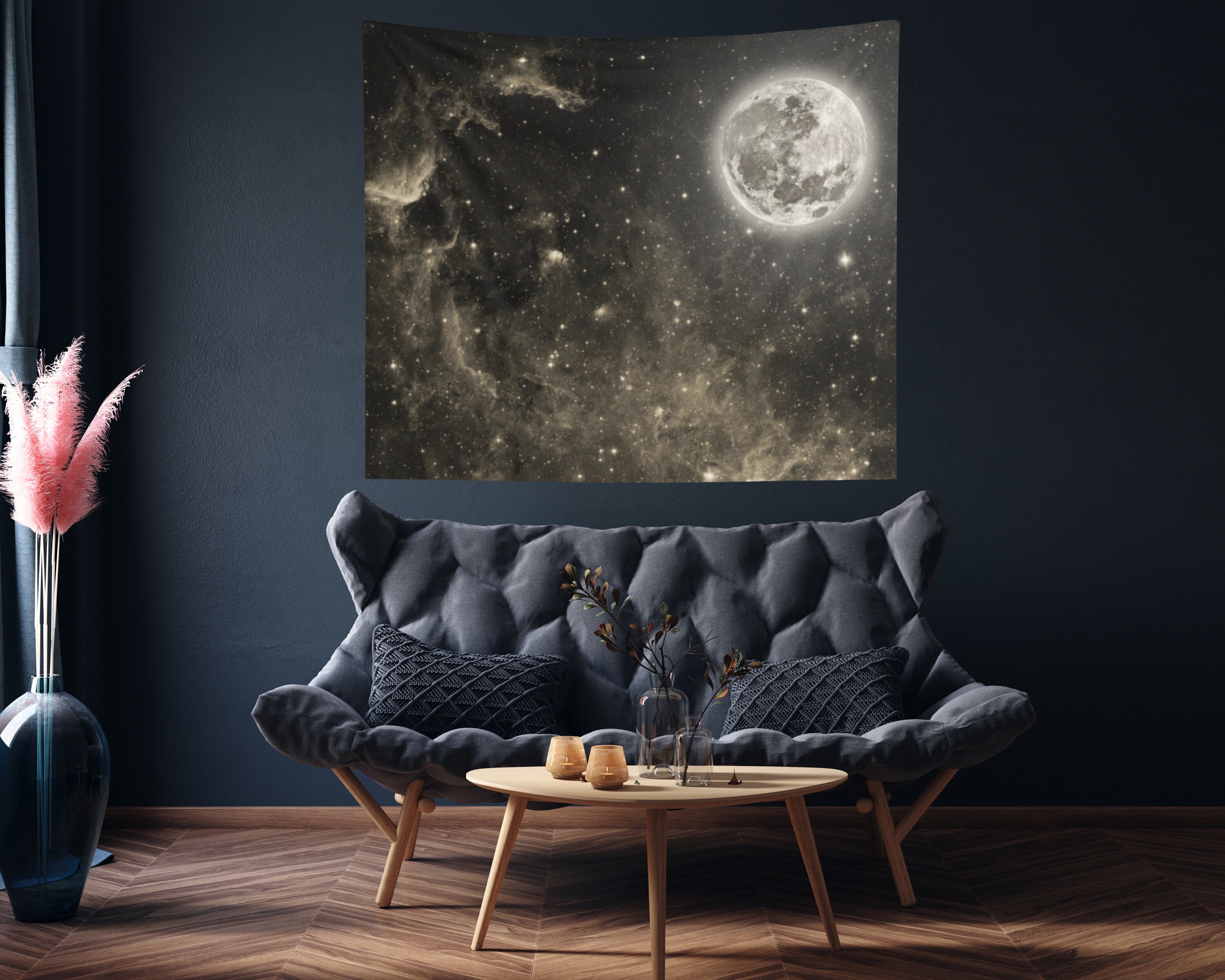 Night Stars Witchy Full Moon Wall Tapestry Dark Moon Tapestry - Etsy