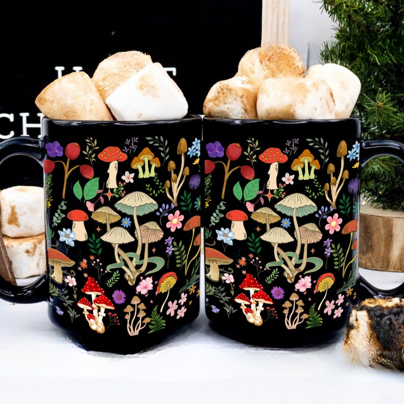 Enchanting Handmade Cottagecore Mushroom Mug Black 11oz - Etsy