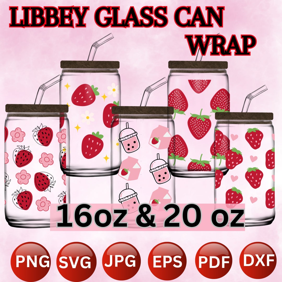 Kawaii Strawberry Libbey Glass Can Wrap Sublimation Bundle SVG PNG for ...