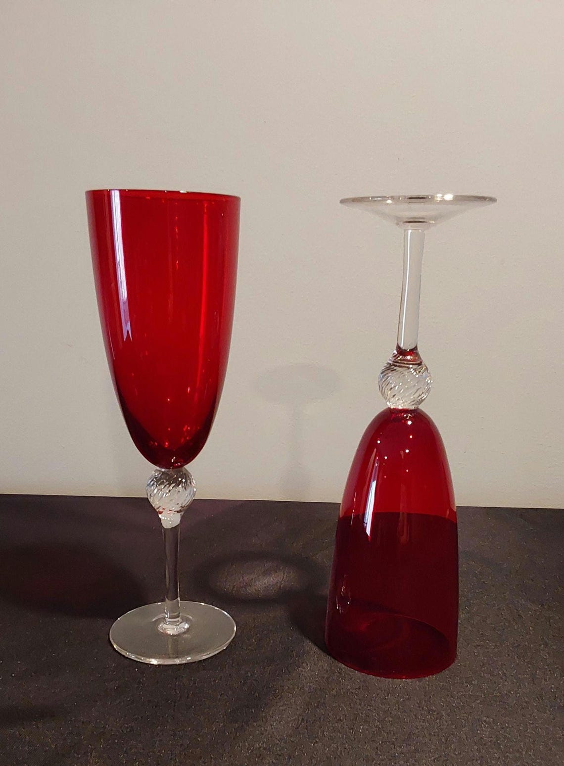 Ruby Red Flute Wine/champagne Glasses - Etsy