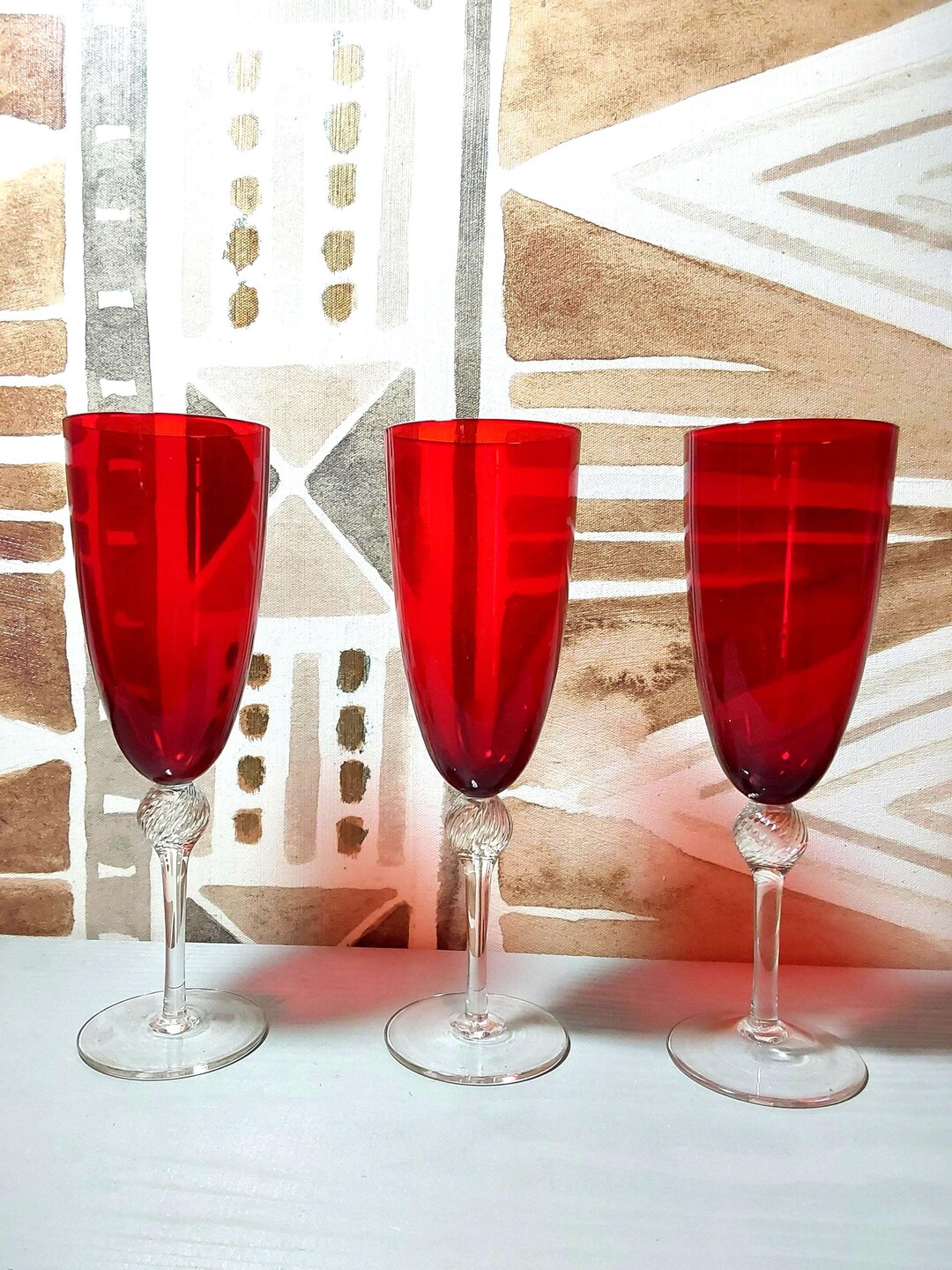 Ruby Red Flute Wine/champagne Glasses - Etsy