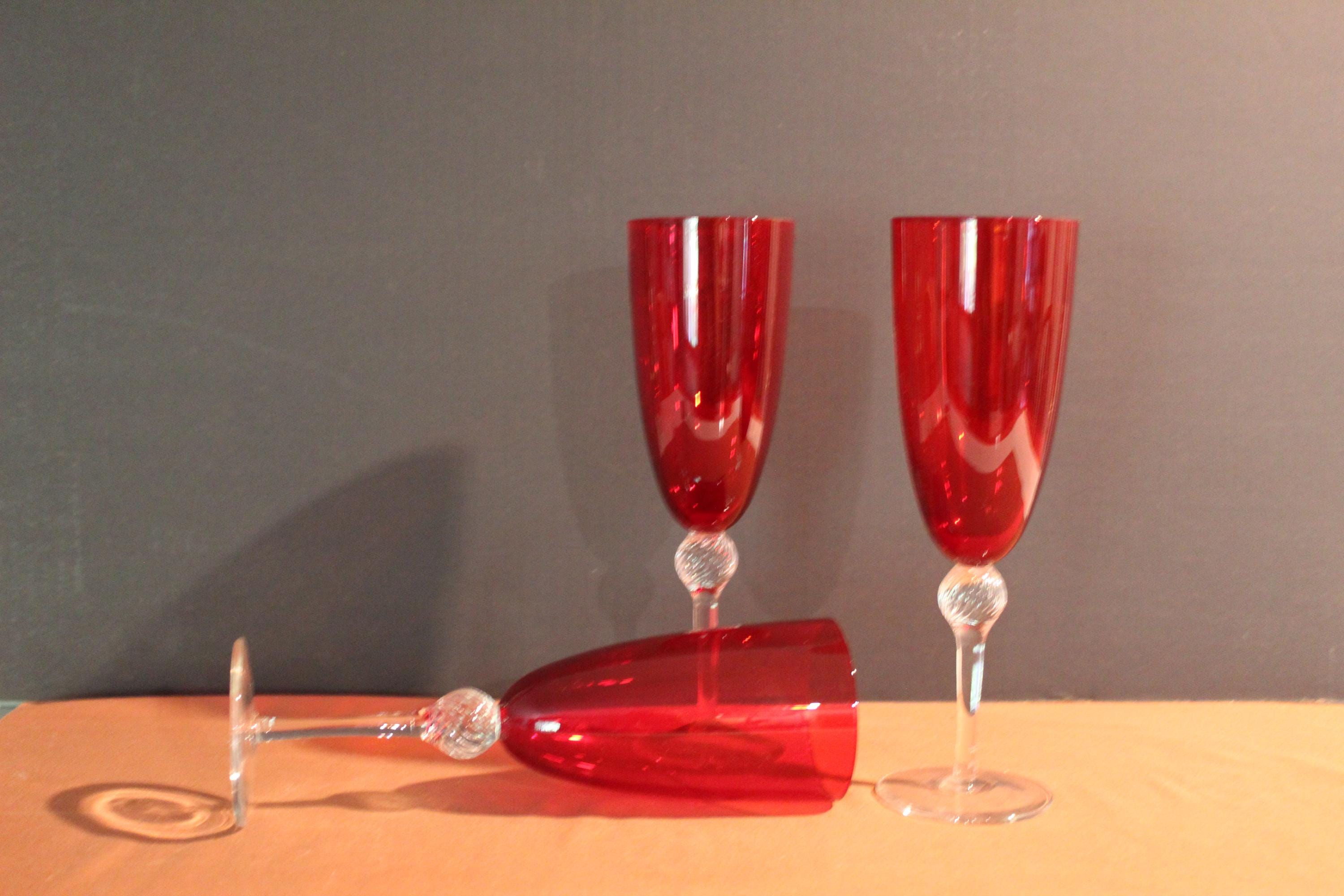 Ruby Red Flute Wine/champagne Glasses - Etsy