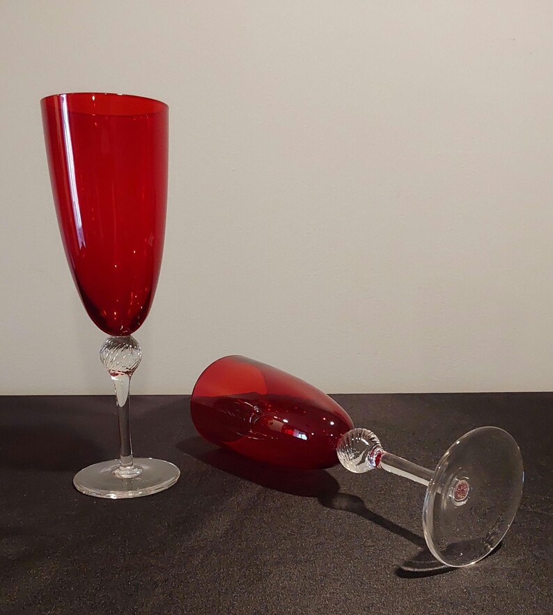 Ruby Red Flute Wine/champagne Glasses - Etsy