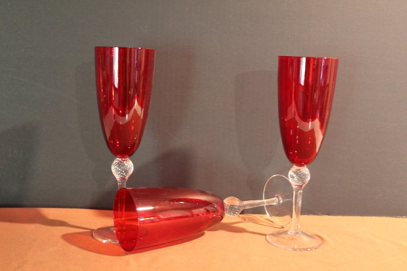 Ruby Red Flute Wine/champagne Glasses - Etsy