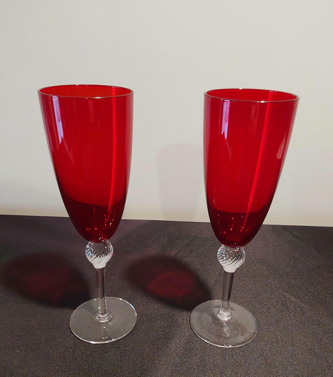 Ruby Red Flute Wine/champagne Glasses - Etsy