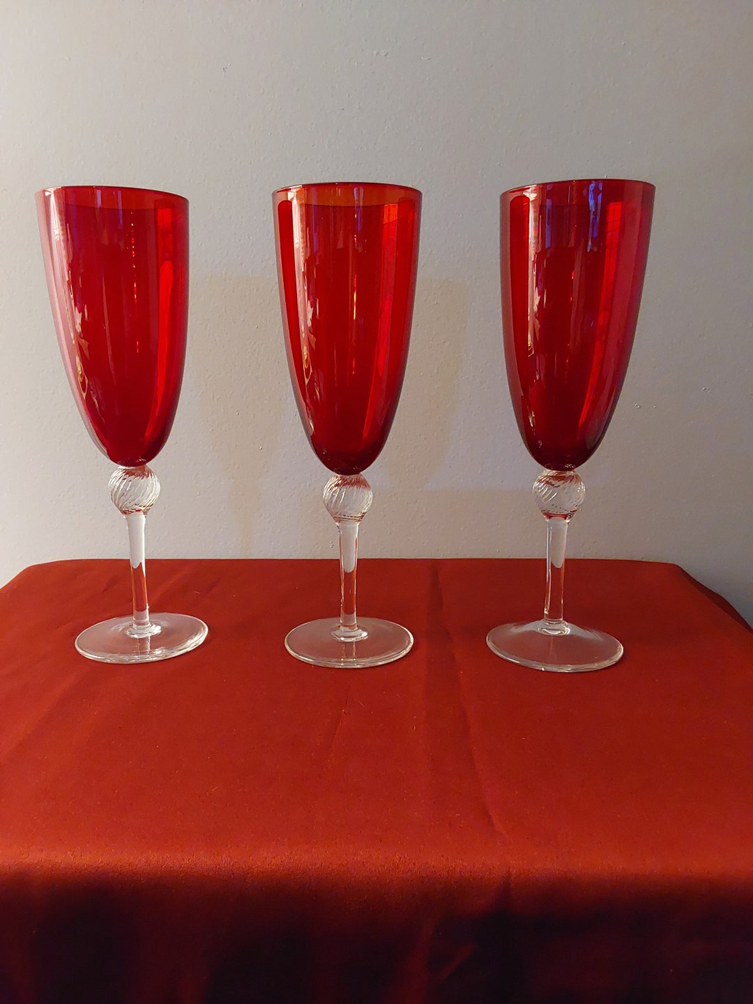 Ruby Red Flute Wine/champagne Glasses - Etsy