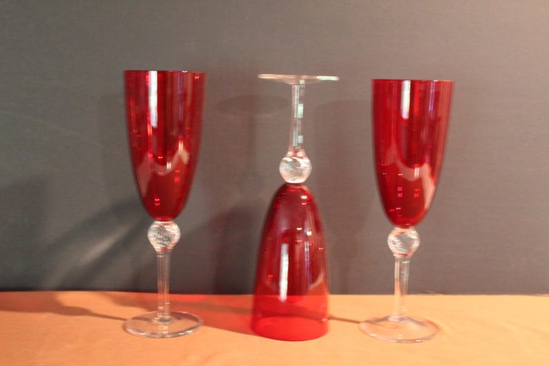 Ruby Red Flute Wine/champagne Glasses - Etsy